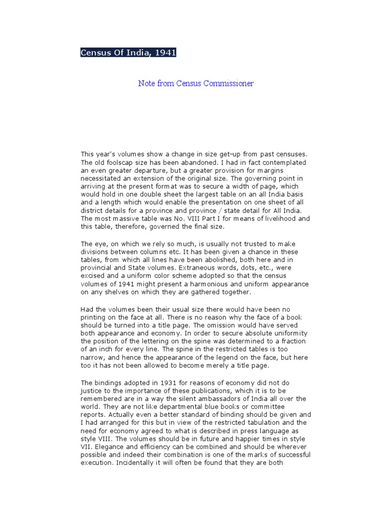 Census of India, 1941 | PDF | Census | Statistics
