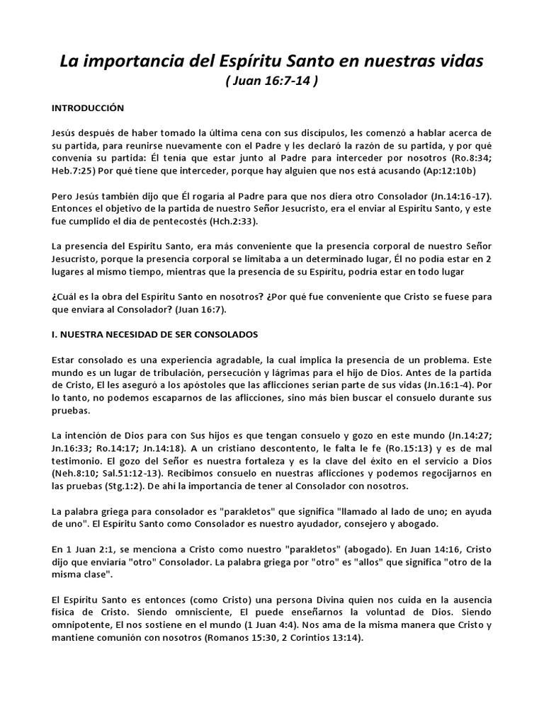 La Importancia Del Espíritu Santo en Nuestras Vidas | PDF | espíritu Santo | Diablo