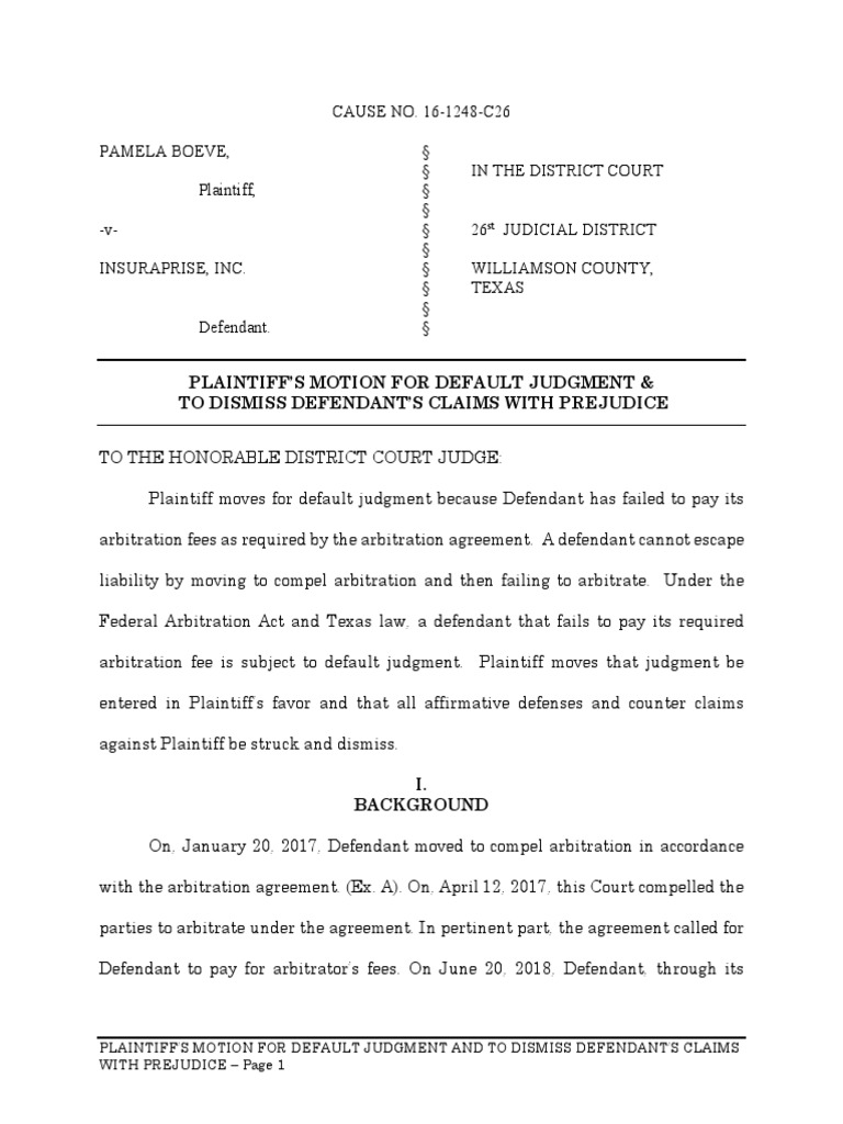 Plaintiff's Motion For Default Judgment | PDF | Default Judgment | Prejudice (Legal Term)