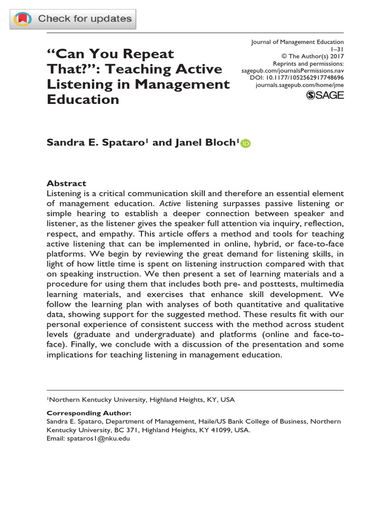 "Can You Repeat That?" - Teaching Active Listening in Management ...