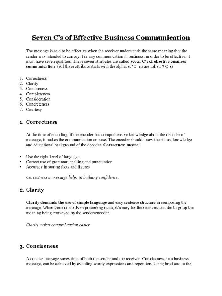 Seven C's of Effective Business Communication: 1. Correctness | PDF ...