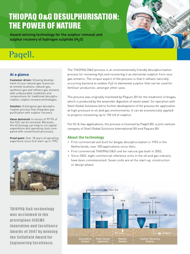 Paqell THIOPAQ O&G Desulphurisation Factsheet PDF | PDF | Natural Gas ...