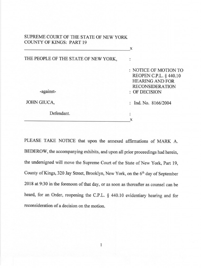 Motion To Reopen CPL 440.10 Hearing | PDF