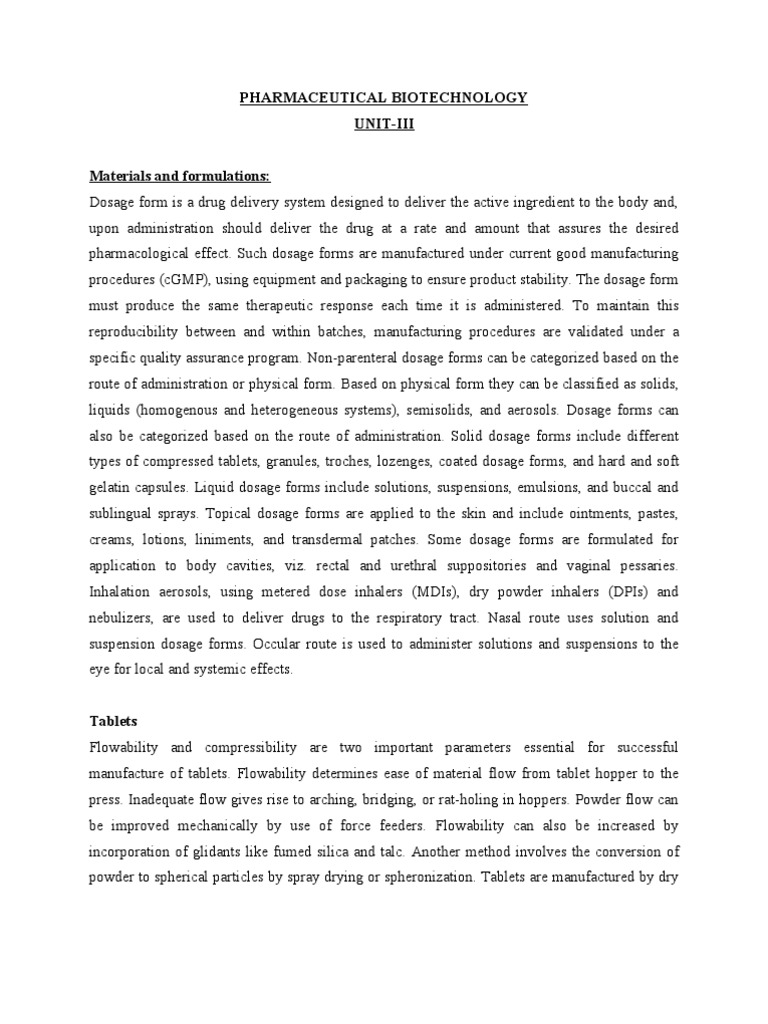 Pharmaceutical Biotechnology Unit-Iii | PDF | Tablet (Pharmacy ...