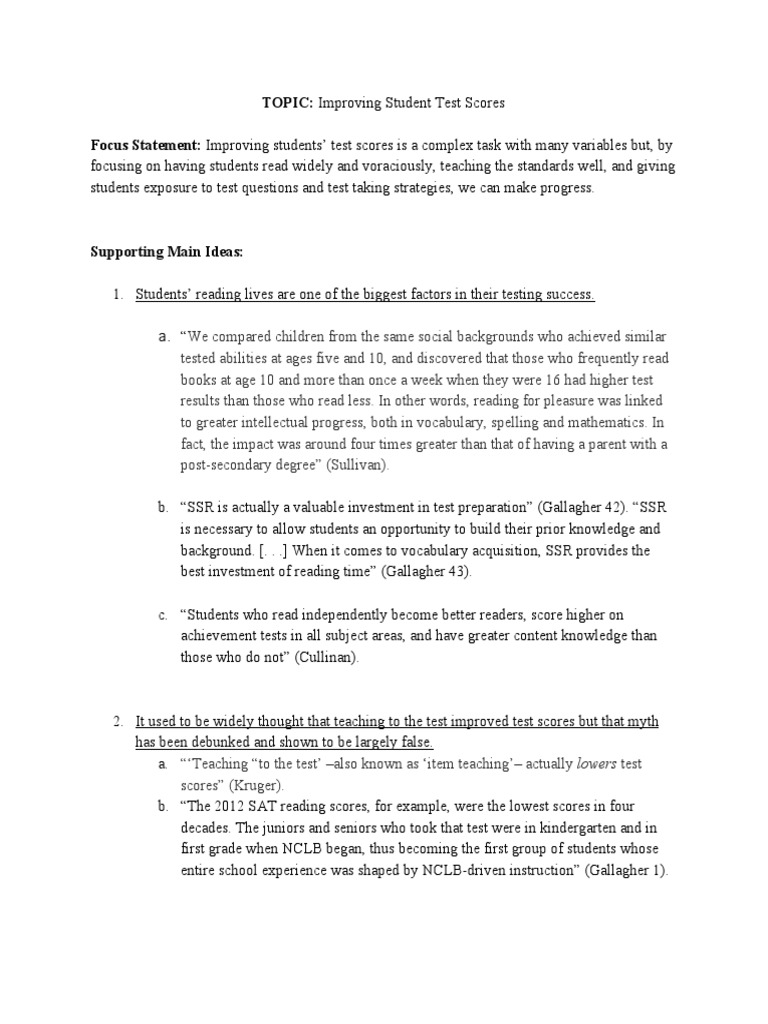 Topic: Focus Statement | PDF | Standardized Tests | Teachers
