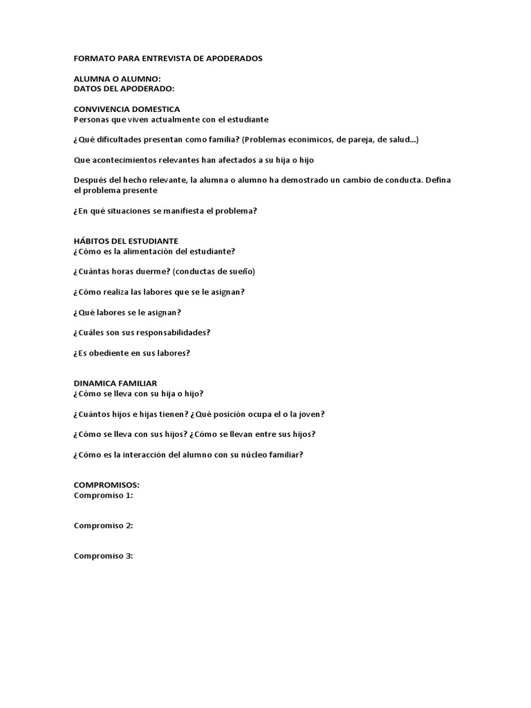 Formato Entrevista de Apoderados | PDF