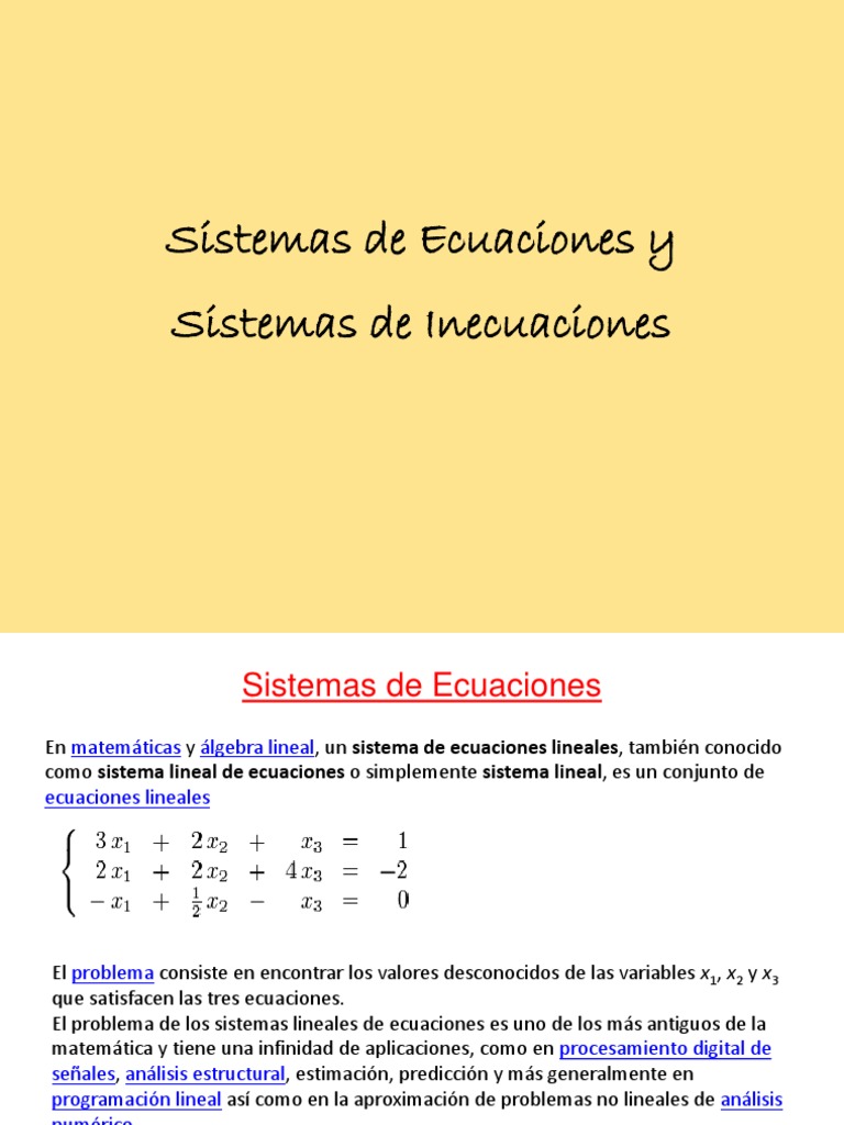 Sistemas de Ecuaciones | PDF | Sistema de ecuaciones lineales | Ecuaciones
