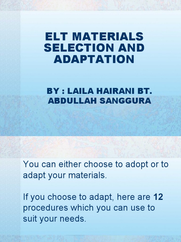 Elt Materials Selection and Adaptation Melaka | PDF | Sentence ...