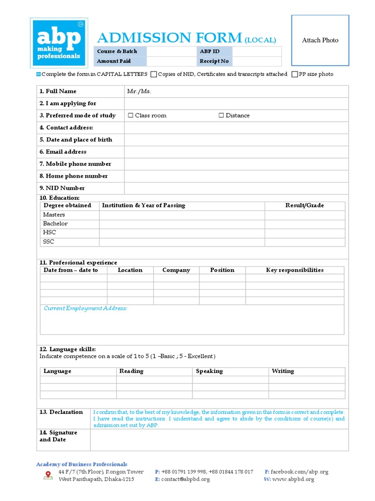 ABP Admission Form Local Online | PDF | Test (Assessment) | Behavior ...