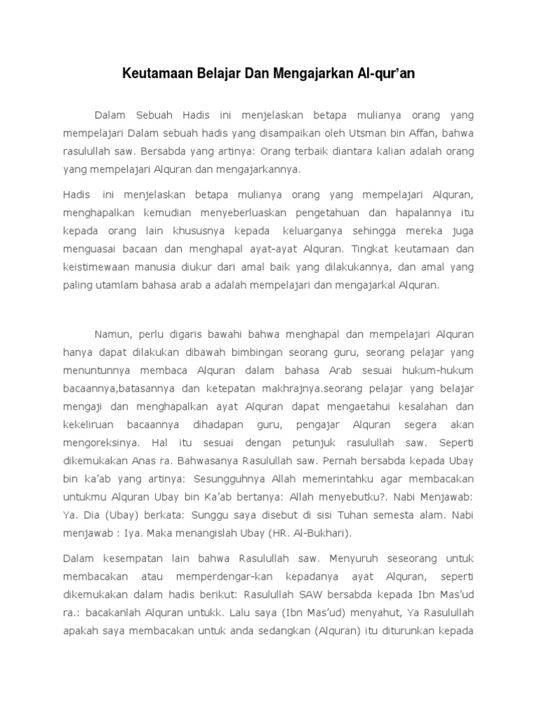 Keutamaan Belajar Dan Mengajarkan Al Quran | PDF