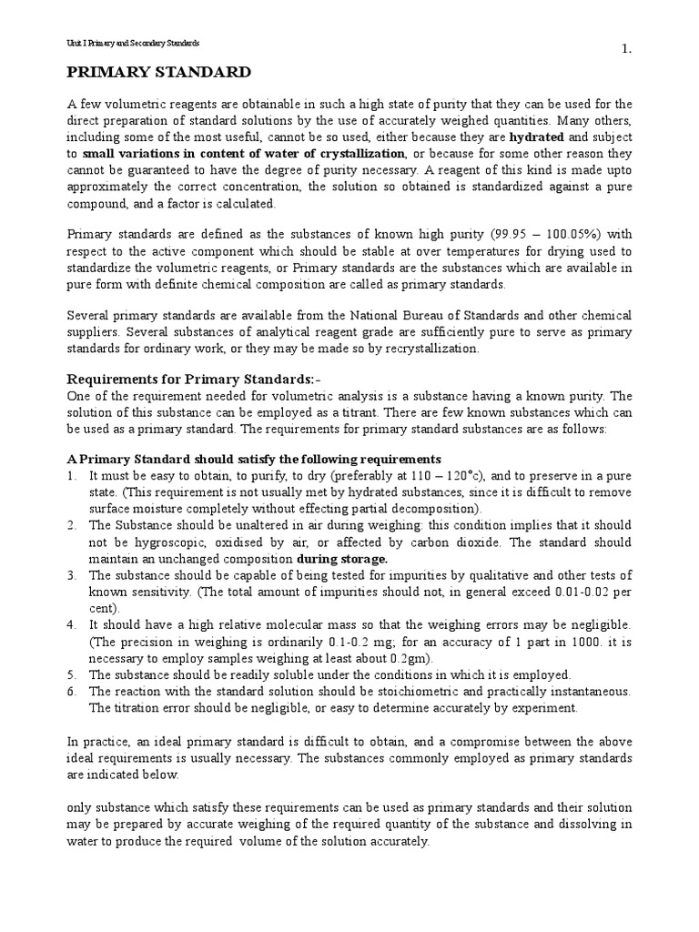 Primary Secondary Standard | PDF | Titration | Chemistry