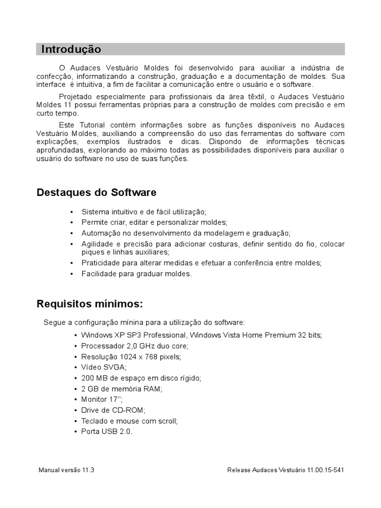 Tutorial Audaces Vestuario Moldes PDF | PDF | Janela (informática ...