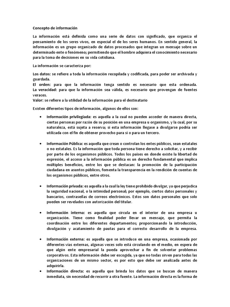 Tipos y características de la información | PDF | Información ...