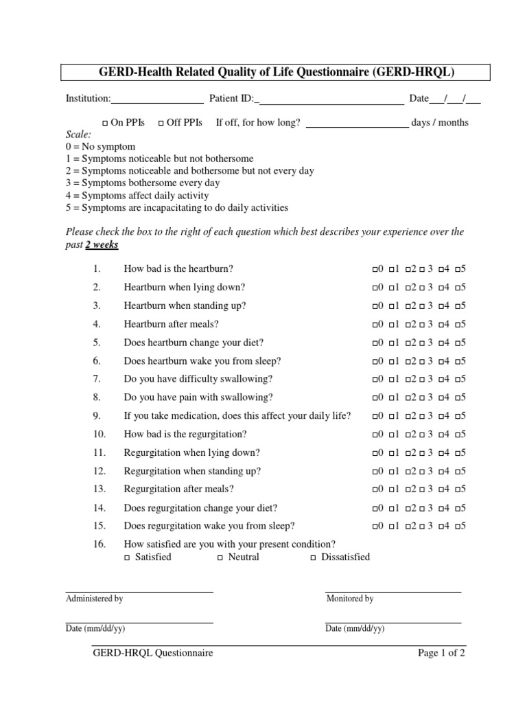 Gerd HRQL Quiz | PDF | Heartburn | Gastroesophageal Reflux Disease