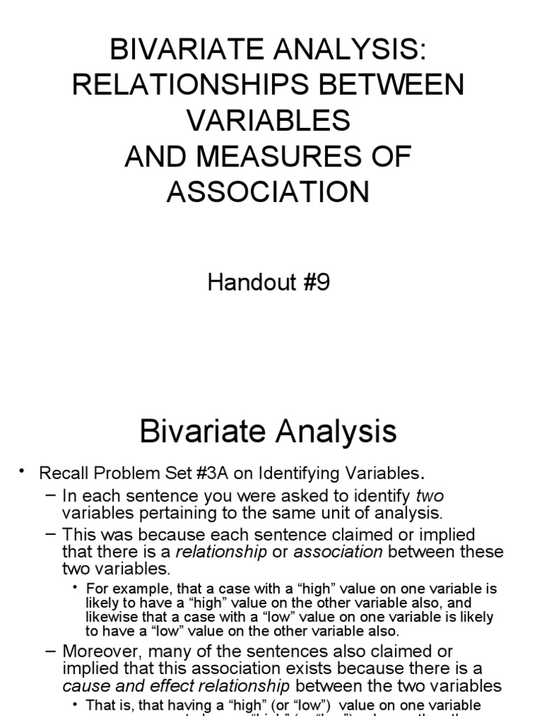Bivariate Analysis: Relationships Between Variables and Measures of ...