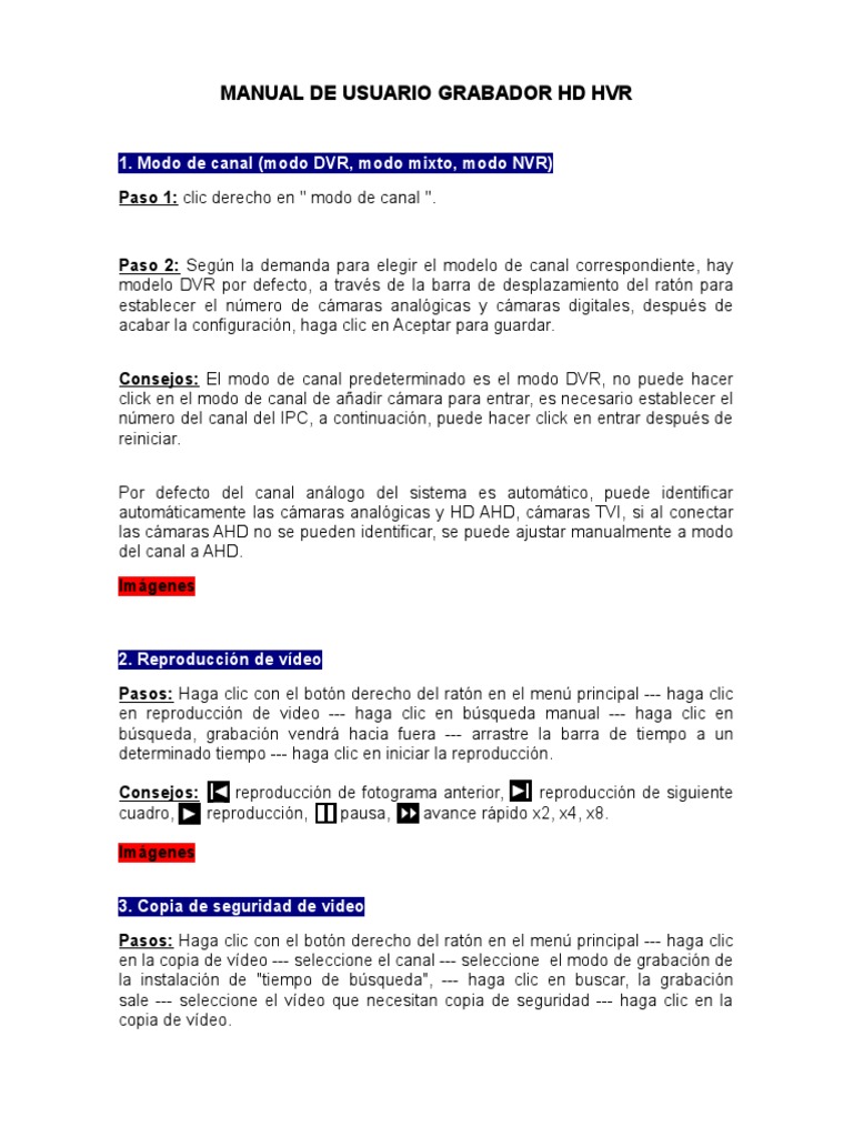 Manual de Usuario Grabador HD HVR | PDF | Grabadora de vídeo digital ...