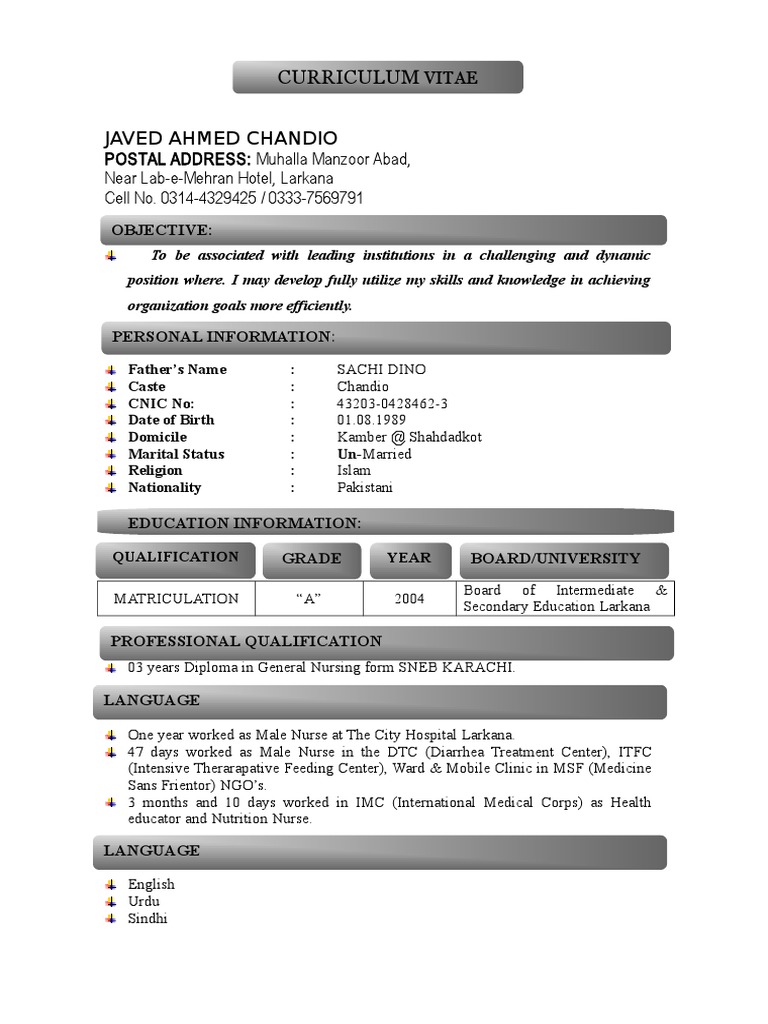CV Javed Ahmed Chandio | PDF | Self-Improvement