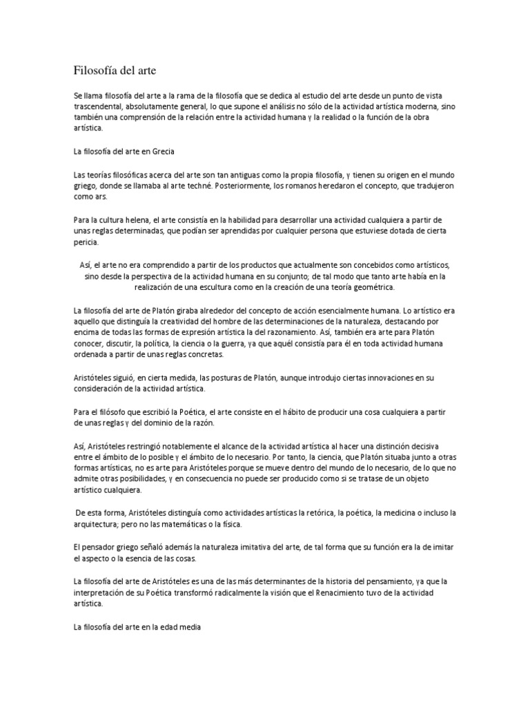 Filosofía del Arte: Evolución y Función | PDF | Impresionismo | Aristóteles