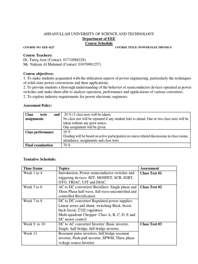 Power Electronics Course Outline | PDF | Power Electronics | Power Inverter