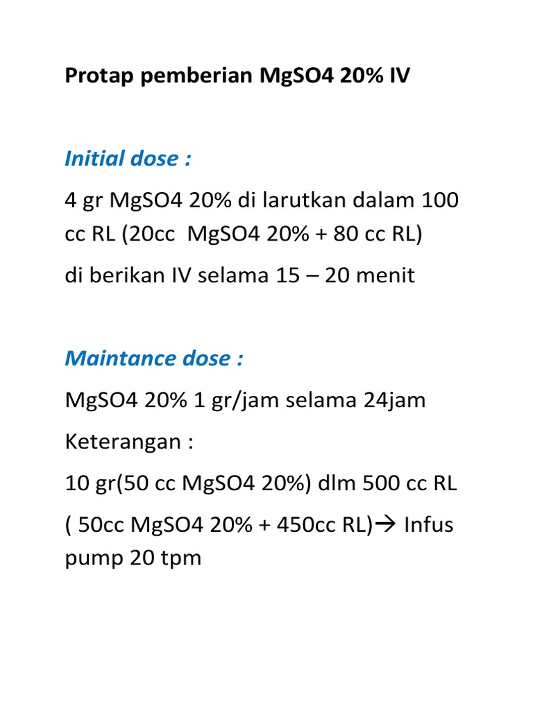 Protap Pemberian MgSO4 20 | PDF