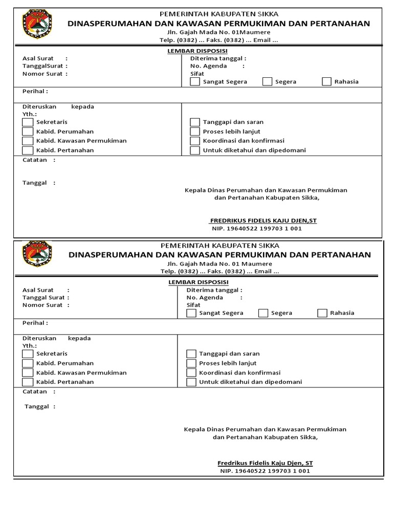 Lembar Disposisi Dinas Sikka | PDF