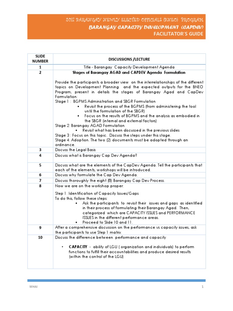 Facilitators Guide for the Barangay CapDev Formulation | Business