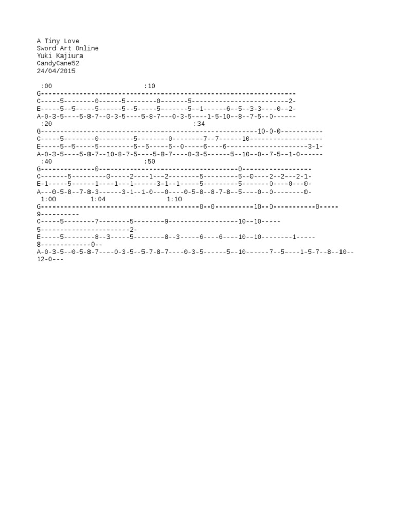 A Tiny Love - Sword Art Online, Ukulele Tabs | PDF