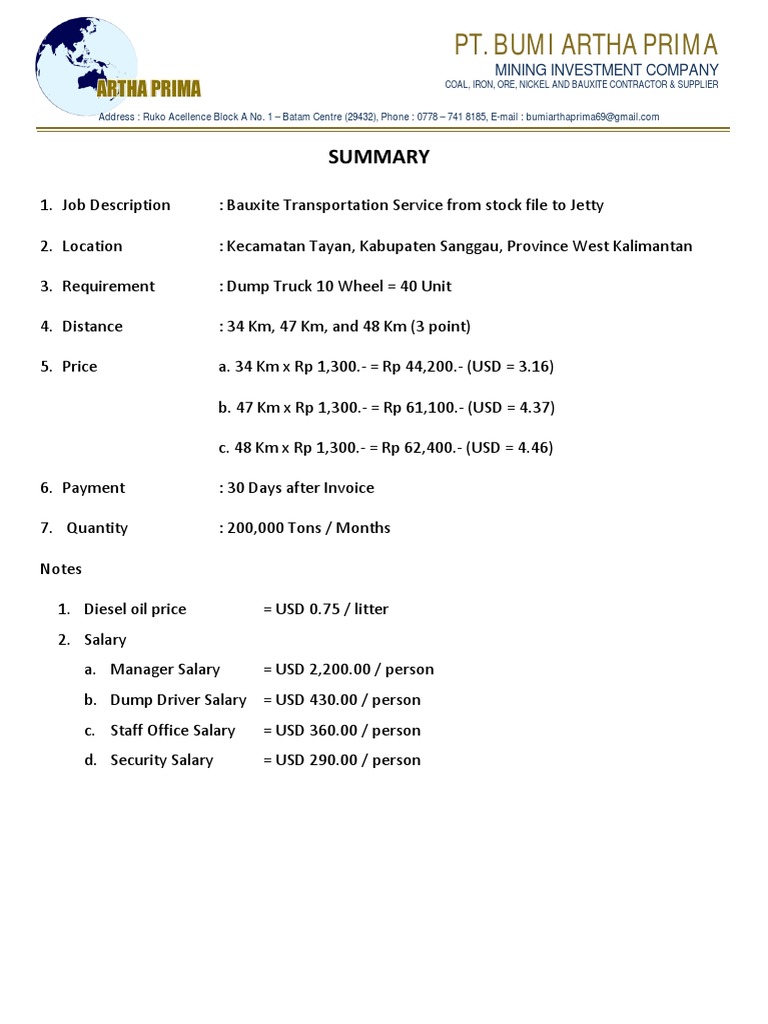 Pt. Bumi Artha Prima: Mining Investment Company | PDF