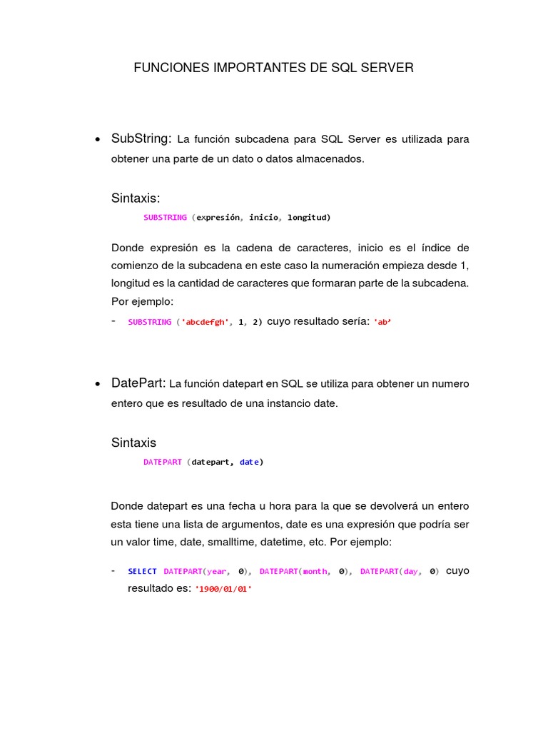 Funciones Elementales SQL | PDF | SQL | Datos de computadora