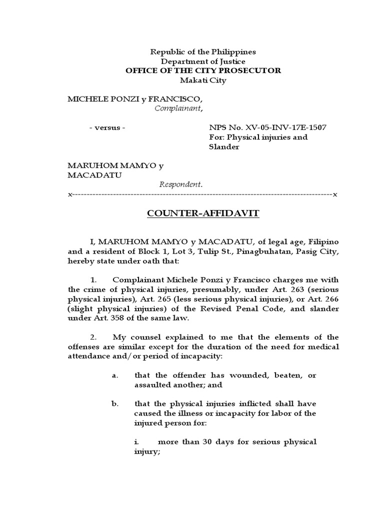 Counter Affidavit | PDF | Defamation | Prosecutor