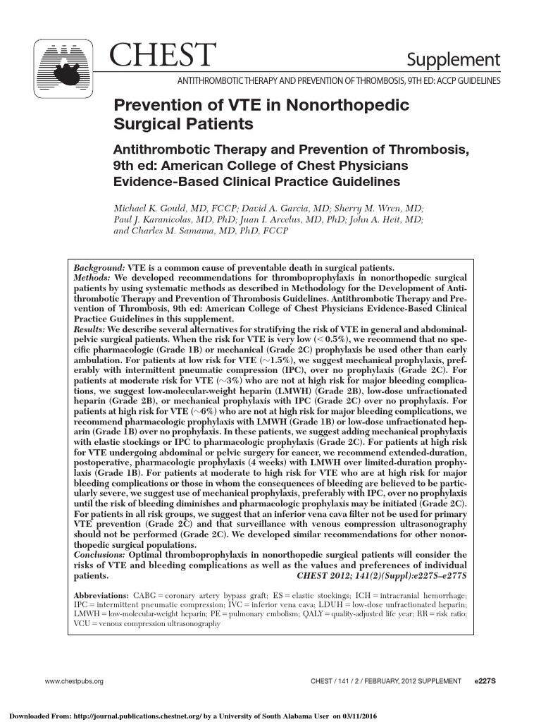 CHEST Guidelines - Nonorthopedic Surgery | PDF | Preventive Healthcare ...