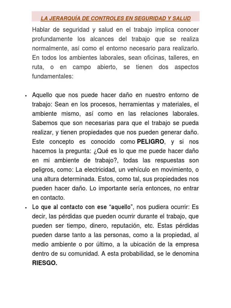 La Jerarquía de Controles en Seguridad y Salud | PDF | Química ...
