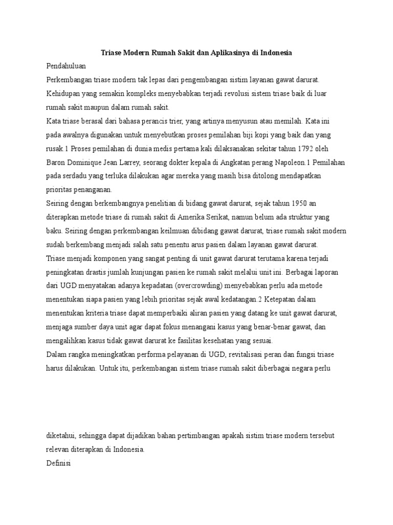 Triase Modern Rumah Sakit Dan Aplikasinya Di Indonesia | PDF