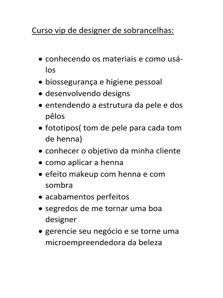 Curso De Designer De Sobrancelhas Pdf Pele Cabelo