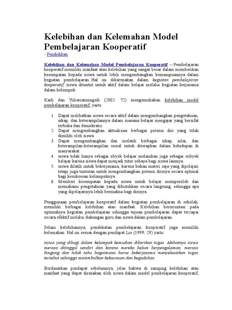 Kelebihan Dan Kelemahan Model Pembelajaran Kooperatif - Seputar Model