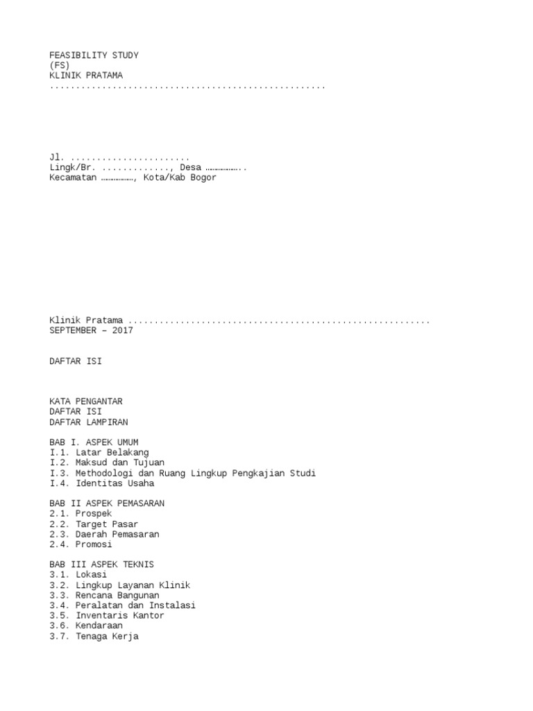 14 Contoh FS Klinik Pratama DR Januardana | PDF