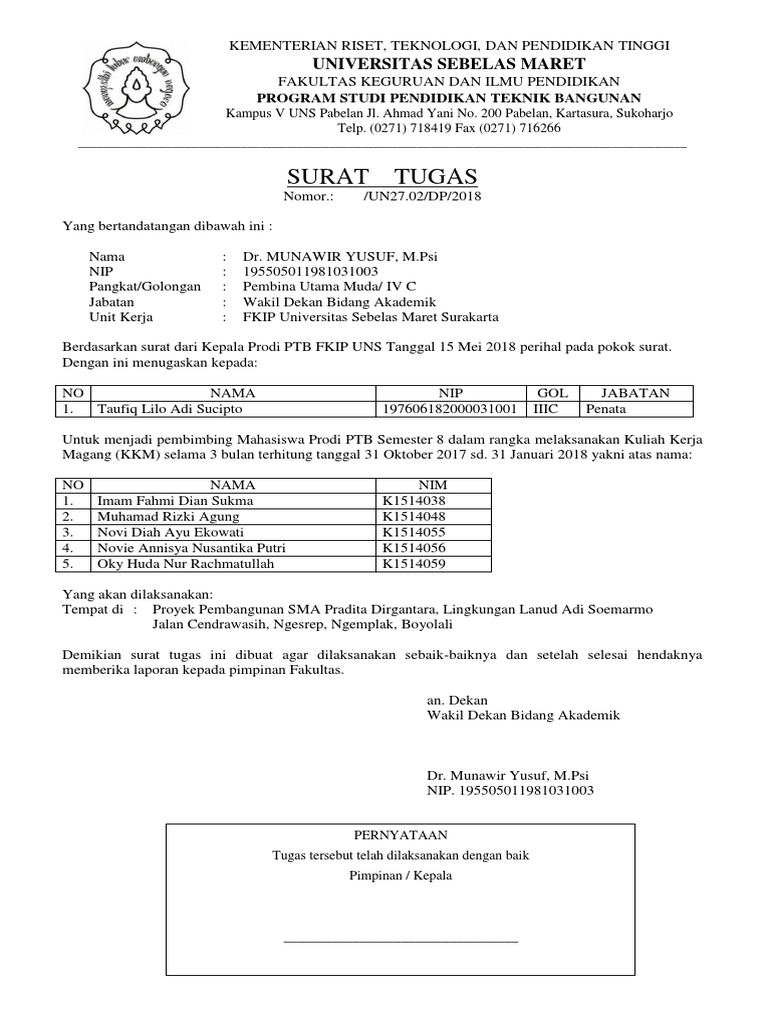 Contoh Surat Tugas | PDF