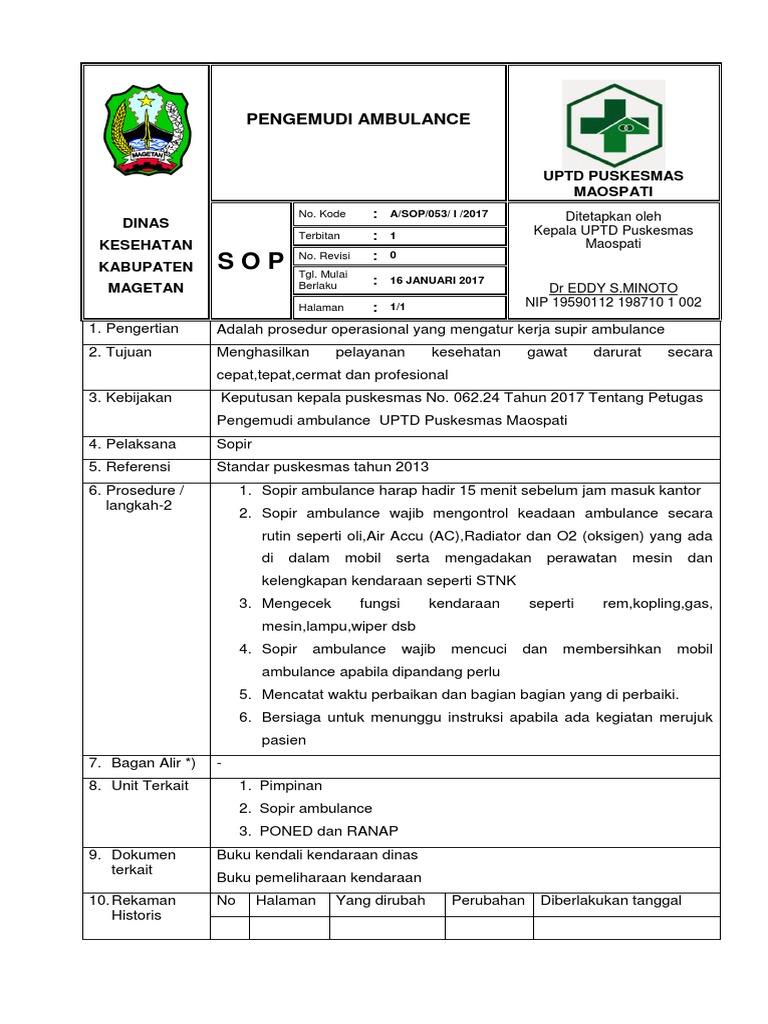 Sop Pengemudi Ambulance | PDF