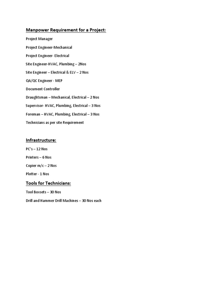 Manpower Requirement For A Project | PDF