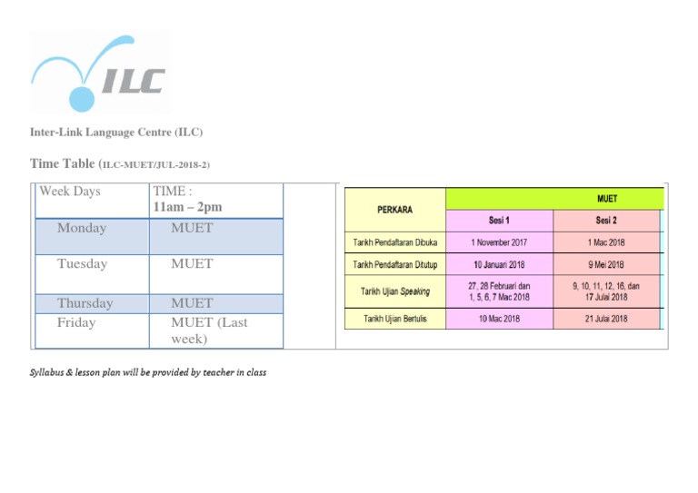 ILC MUET Time Table July 2018 | PDF