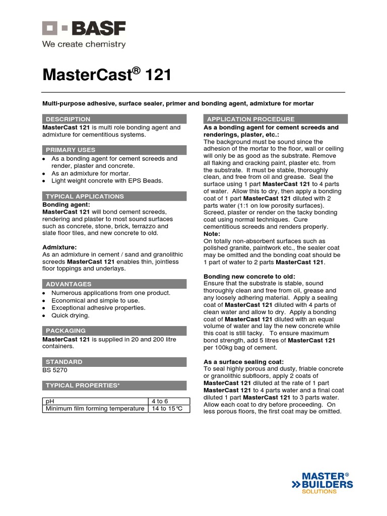 Basf Mastercast 121 Tds | PDF | Concrete | Materials