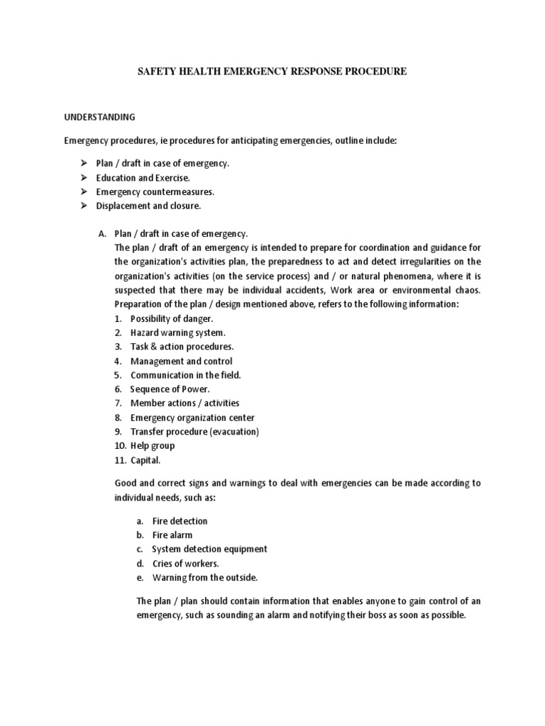 Safety Health Emergency Response Procedure | PDF | Emergency | Safety