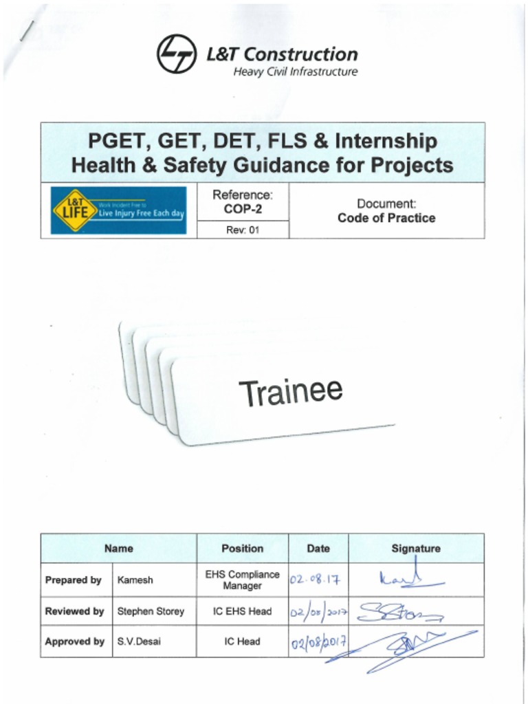 EHS Guidelines for Trainees at L&T | PDF | Personal Protective ...