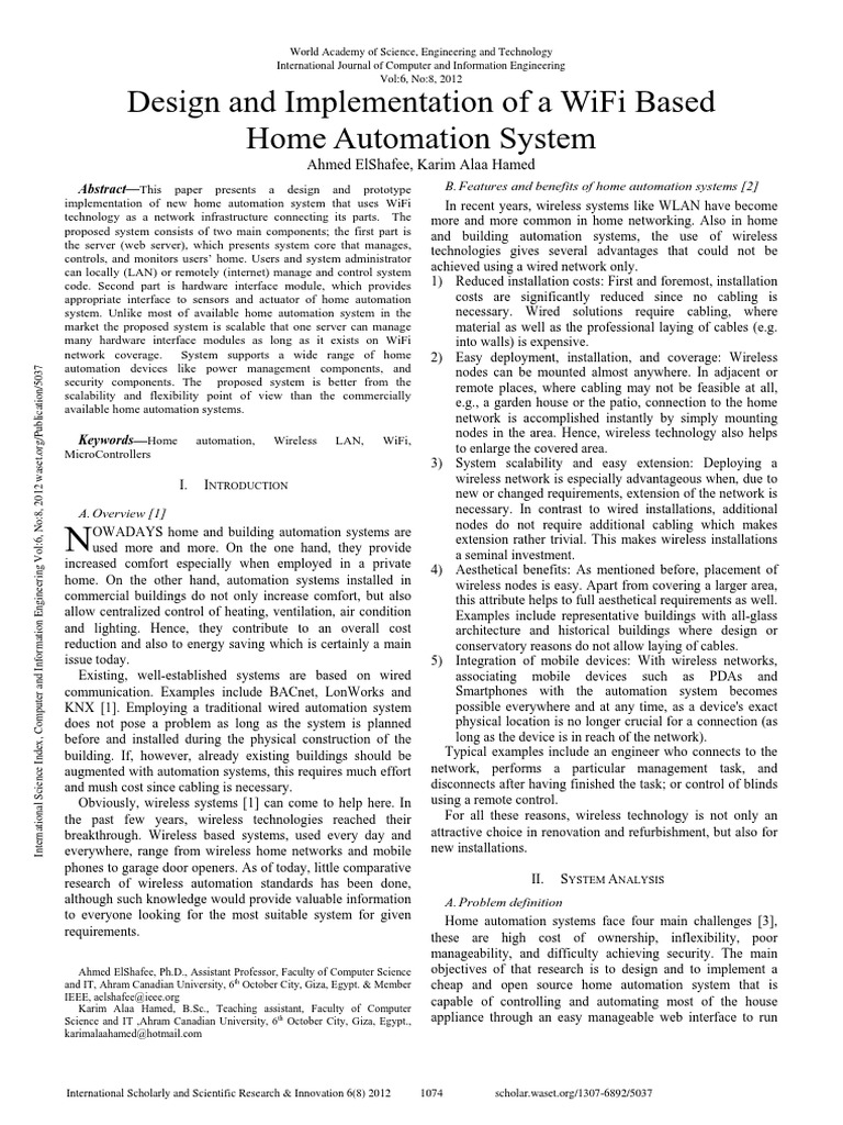 Design and Implementation of A WiFi Based Home Automation System | PDF ...