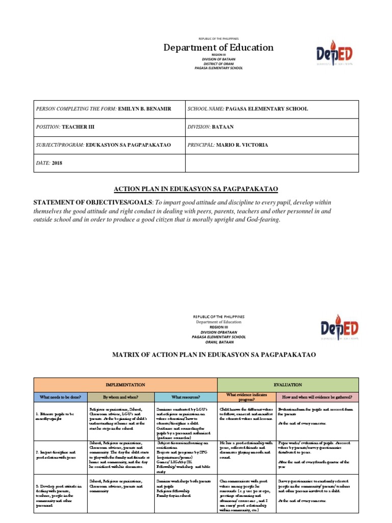 Esp Action Plan 2018 | PDF | School Counselor | Teachers
