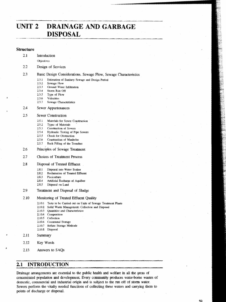 Unit Drainage And. Garbage Disposal: Structure | PDF | Sanitary Sewer ...