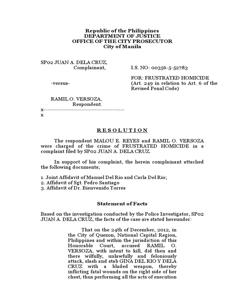 Manila Frustrated Homicide Case Resolution | PDF | Arrest | Felony