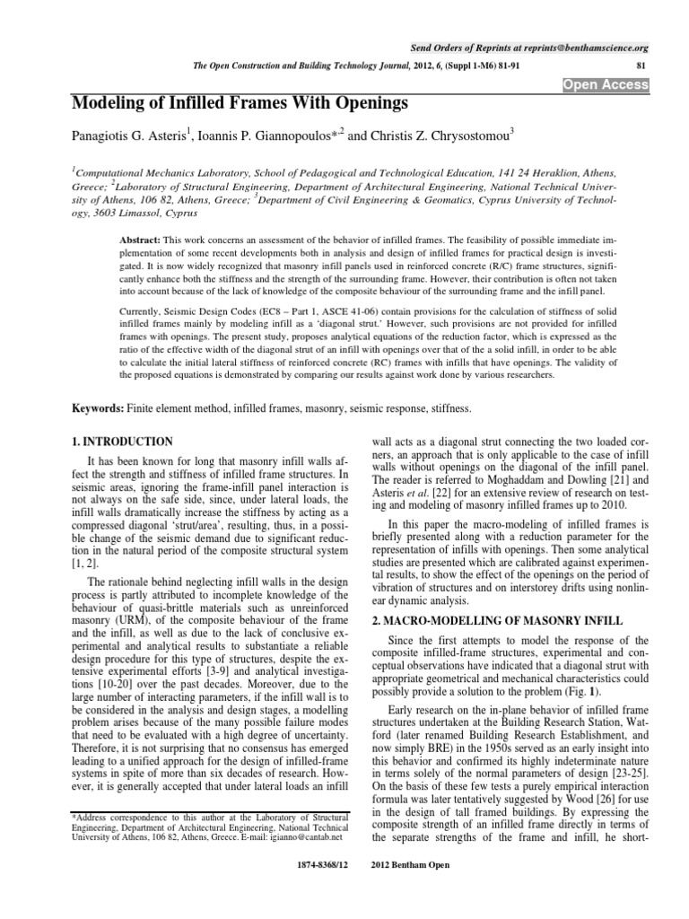 Modeling of Infilled Frames With Openings: Panagiotis G. Asteris, Ioannis P. Giannopoulos and ...