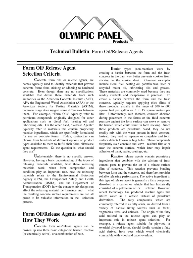 Technical Bulletin: Understanding the Selection and Use of Form Oils ...