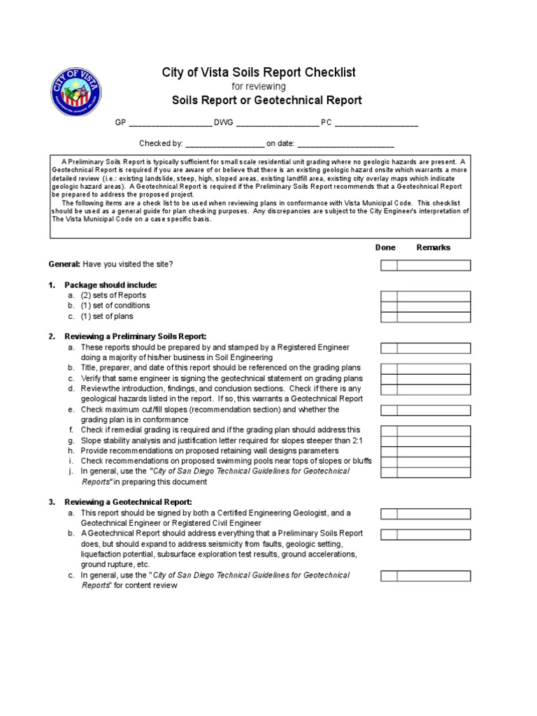 Geotechnical Report Review Checklist | PDF | Geotechnical Engineering ...
